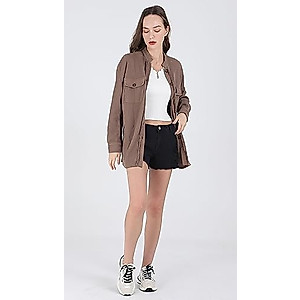 chouyatou Women's Loose Fit Batwing Sleeve Waffle Knit Button Down Shirt Shacket Tops (Large, Coffee)