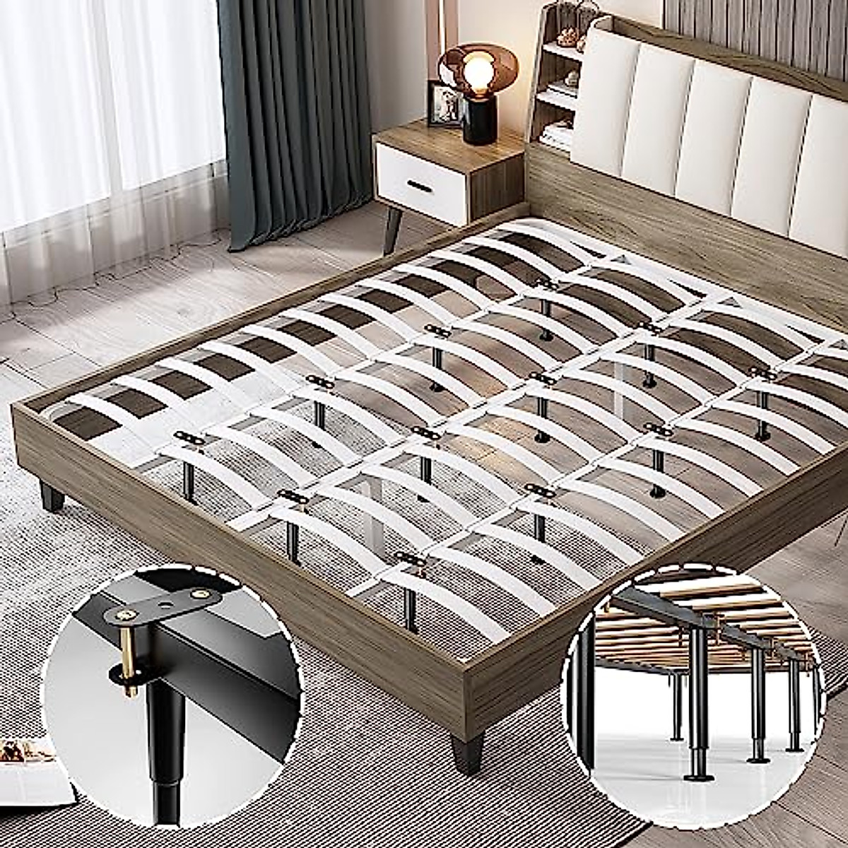 4Pcs Metal Adjustable Height Center Support Leg for Bed Frame, Bed Support Legs for Wood Slats, Under Bed Frame Support Legs Replacement, Bed Reinforcement Kit for Wooden Frame, Height 10" to 16.5"