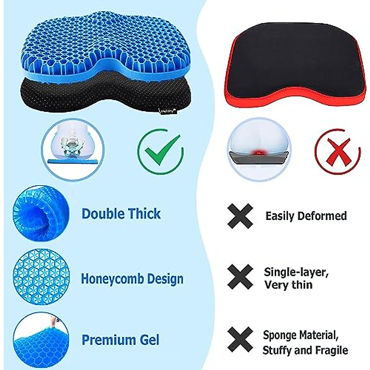 Kayak Gel Seat Cushion(Super Large & Thick), Anti Slip Waterproof Kayak Seat Pad for Ocean Kayak, Pedal Kayak, Canoe and Boat, Gel Kayak Cushion Soft & Breathable, Kayak Accessories for Fishing Kayak