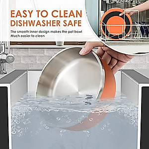 IKITCHEN Dog Bowl for Food and Water, 64 Oz Stainless Steel Pet Feeding Bowl, Durable Non-Skid Double Wall Insulated Heavy Duty with Rubber Bottom for Medium Large Dogs (64 Ounces/8 Cup, Orange)