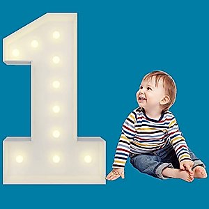 3FT Marquee Light Up Numbers Pre-Cut Frame Giant Marquee Numbers 1, Mosaic Numbers for Balloons, First 1st 21st Birthday Anniversary Decorations Party Decor