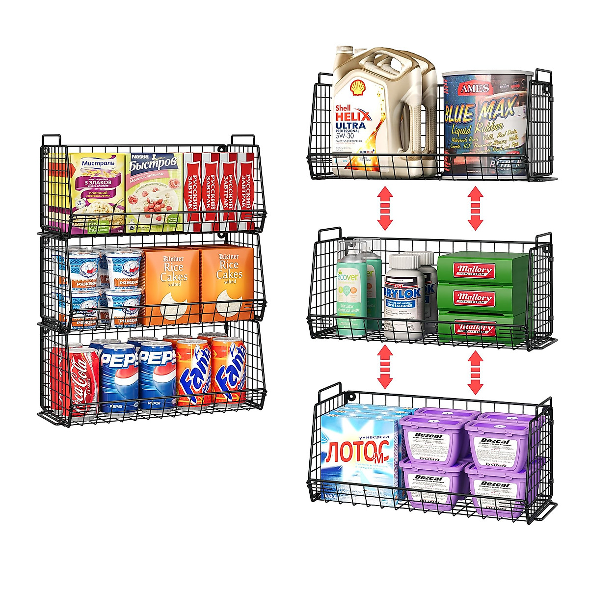 X-cosrack Stackable Pantry Baskets Household Food Storage Organizer with Handles 3 Pack-15.7 Wide, Foldable Snack Rack Stand with Open Front Stacking Farmhouse Bins for Countertop Cabinets Kitchen