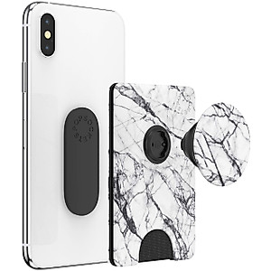PopSockets Phone Wallet with Expanding Phone Grip, Phone Card Holder, Graphic PopWallet - Dove Marble