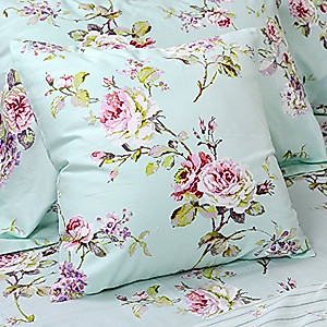 FADFAY Floral Duvet Cover Queen 100% Cotton Blue Green Farmhouse Bedding Super Soft Reversible Striped French Country Bed Cover Purple Hydrangea and Peony Print Zipper Comforter Cover 3 Pieces