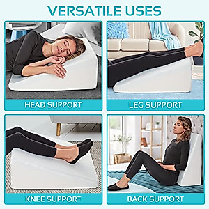 Bed Wedge Pillow - 10 Inch Wedge Pillow For Sleeping with Memory Foam Top, Lower Back Pain Support Cushion, Sleep Apnea Pillow, Pregnancy, Acid Reflux, GERD, Heartburn, Anti Snore, Removable Cover