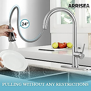 ARRISEA Bar Faucets, RV Faucets, Double Bowl Kitchen Sink Faucet with 10'' Deck Plate, Brushed Nickel Single Handle Laundry Sink Faucet with Three Modes Sprayer, Farmhouse Tap, Outdoor Sink Tap