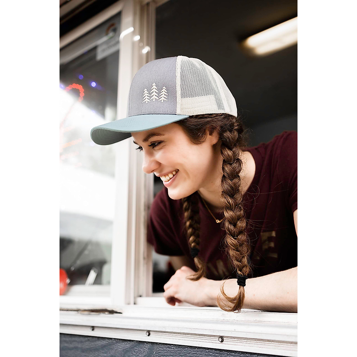 44N, Snapback Trucker Hat, Tree (Heather Grey/Smoke Blue/Beige)