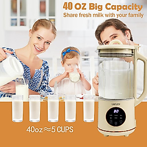 Automatic Nut Milk Maker,40oz Soy Milk Maker for Homemade Almond,Oat,Soy Milk,Plant-Based Milk,Soup Maker Machine,Milk Maker Machine with Delay Start/Keep Warm/Self Clean/Boil Water (White)