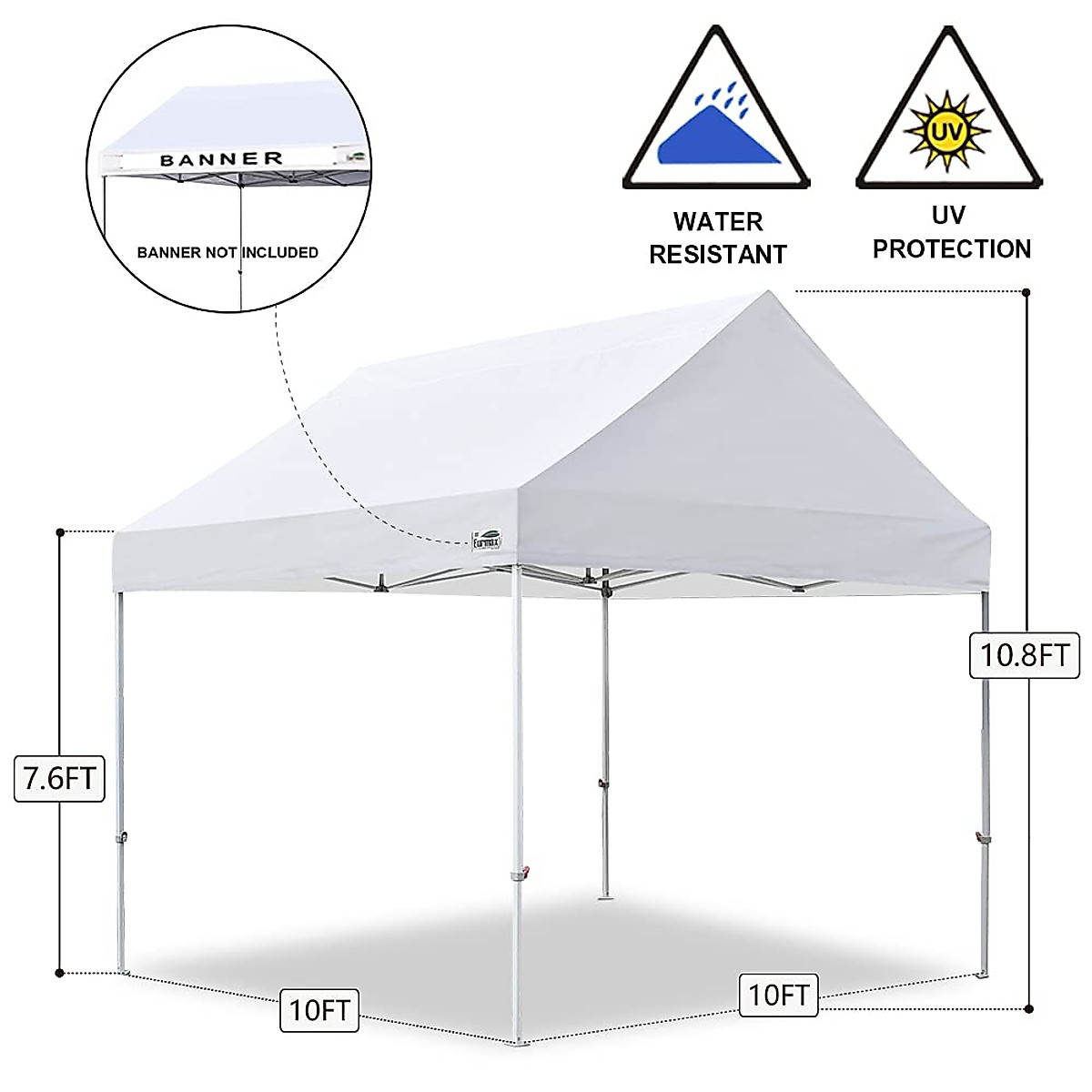 Eurmax USA Patented 10x10 Pop Up Canopy Tent Party Tent Commercial Instant Canopies Shelter with Heavy Duty Roller Bag,Bonus 4 Sand Bags (White)