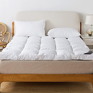 YZ HOMTEX Breathable Mattress Topper, Short Queen Size, Extra Thick Quilted Pillow Top, 2in Fluffy Down Alternative Fill, 400TC Cotton Cover, for Back Pain Relief and Support, White, 60"x75"