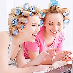 Self Grip Hair Rollers Set, Jumbo Size Hair Curlers, Salon Hair Dressing Curlers, Self Holding Rollers for DIY or Hair Salon Curlers for Hair Styling, 4 Sizes 24 Pack (Blue)