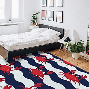 Big buy store Indoor Area Rugs Red Crab Non-Slip Rectangular Carpet Blue Chevron Zig Zag Soft Floor Mat for Living Room Bedroom Kids Room Kitchen Home Decor -2'x3'