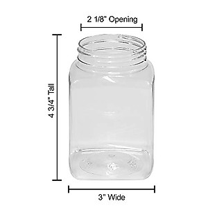 Pinnacle Mercantile Plastic Spice Jars 6-Pack Square Large 17 oz.Clear Containers Sifter Shaker Spoon Lid Refillable for Seasonings, Herbs, BBQ, Spices