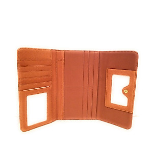 Embroidered Soft Genuine Leather Ladies Trifold Clutch Wallet (Tan, Horse Head)