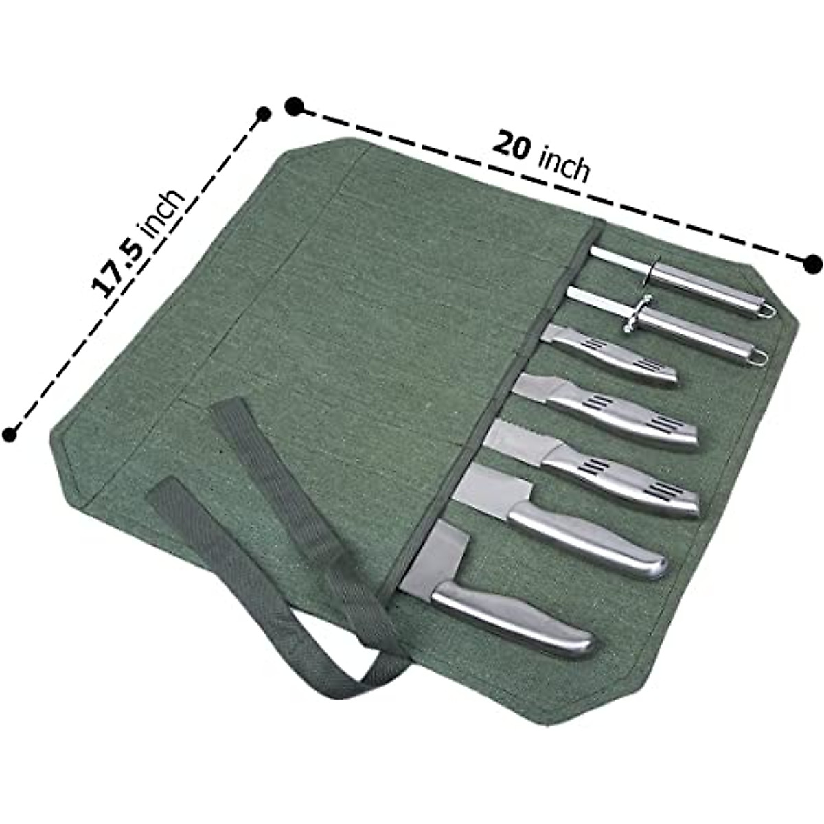 Knife Roll, Chef’s Knife Roll Case, Knife Bag, Portable 7 Slots Knife Cutlery roll Case - Waxed Canvas Knife Holders, Utensils Wrap Bag and Home Kitchen, Best Gift for Pro Chef Roll Bags (Green)