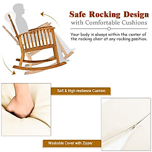 Tangkula Acacia Wood Patio Bistro Set, Outdoor Rocking Chair with Table, Porch Rocker with Thick Cushion of Detachable Cover, Porch Rocking Chair Table Set for Outdoor Indoor Patio Backyard, Teak