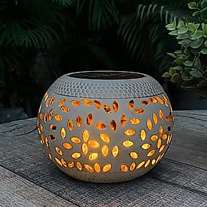 Solar Table Lantern Outdoor Waterproof- Dancing Flickering Flame Solar Powered LED Light,White Metal Desktop Decorative Lamp Auto On/Off Lighting Dusk to Dawn for Desk Patio Garden Pathway Yard