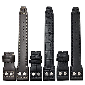 Genuine Leather With Rivets Watchband 20mm 21mm 22mm Fit for IWC Big Pilot's Watches Le Petit Prince TOP GUN IW3777 IW3293 Wristband Folding Buckle Cowhide Watch Strap (Crazy horse leather, 22mm)