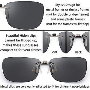 CAXMAN Polarized Clip On Sunglasses Over Prescription Glasses for Men Women Compact Fit Grey Lens Large Size UV Protection