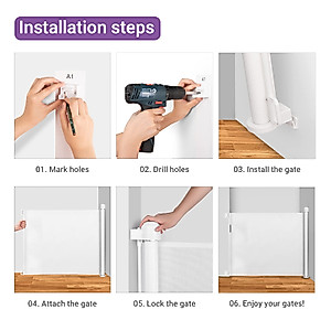 Retractable Baby Gate, Momcozy Mesh Safety Gate for Babies and Pets, Extra Wide Safety Baby Gate 33.7" Tall, Extends to 55" Wide, Pet Dog Gate for doorways, Stairs, Hallways, Indoor/Outdoor (White)