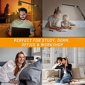 Qipima LED Desk Lamp, 2-in-1 Swing arm Desk Light with clampand Cellphone Holder, 3 Lighting 10 Brightness Eye-Caring Modes, Reading Desk Lamps for Home Office 360 Degree Spin