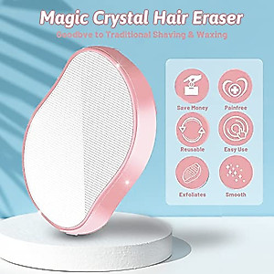 Crystal Hair Eraser, Magic Hair Eraser for Women and Men, Crystal Hair Remover Painless Exfoliation, Hair Removal Tool for Arms Legs and Back, Portable Mild Hair Remover, Reusable & Washable（Pink）