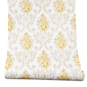 Yifely Gold Damask Self Adhesive Shelf Drawer Liner Decorative Storange Organizers Cabinets Lining Paper Easy to Remove 17.8 Inch by 9.8 Feet