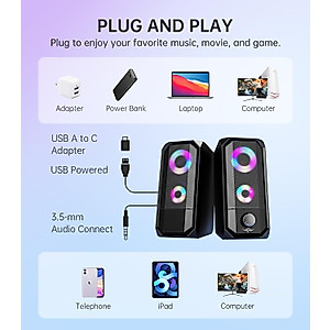 Fishcovers Computer Speakers for Desktop PC and Laptop, Monitor Speakers with RGB Lights,FC03 USB Powered Gaming Speakers