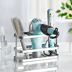 mDesign Steel Bathroom Countertop Hair Tool Storage Organizer Accessory Basket Tray, Vanity Table Holder for Hair Dryer, Straightener, Curling Iron, Styling Products, Carson Collection, Chrome