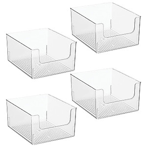 mDesign Modern Plastic Open Front Dip Storage Organizer Bin Basket for Bathroom Organization - Vanity Shelf, Cubby, Cabinet, and Closet Organizing Decor - Ligne Collection - 4 Pack - Clear