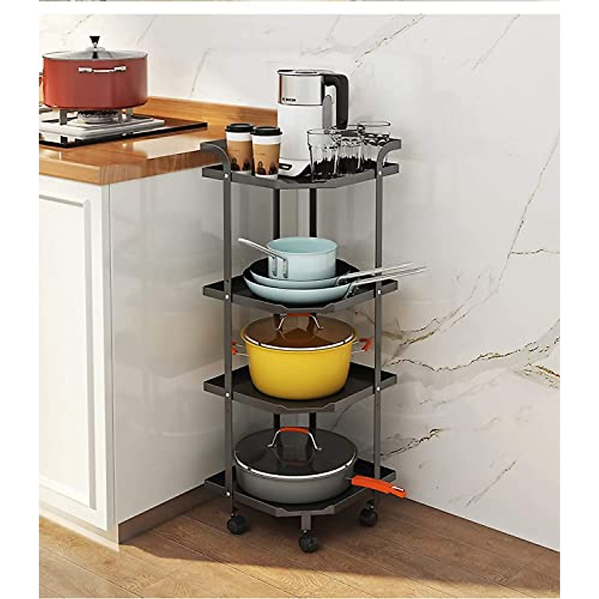 YUEGOO Kitchen Sinks Solid Under Sink Storage Multipurpose Storage Organiser,Adjustable Kitchen Organizer,Multi Purpose Bathroom Under Sink Unit Shelf Organiser Storage Tidy Under/Black/4 Floors