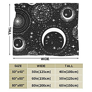 Super Soft Witch Goth Gothic Witchy Flannel Fleece Blanket Moon and Sun Throw Blanket Warm Cozy Fleece Blanket for Bed, Sofa, Couch, Travel Blanket