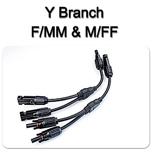 AAKL Solar Extension Cable Y Branch Solar PV Connector Parallel Adapter Cable Wire Plug Tool Kit Female Male for Home Rooftop RV Solar PV Panel Extend (1 Pair F/MMMM & M/FFFF)