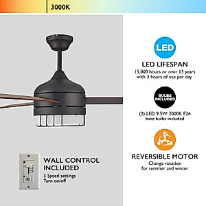 Design House 157347 Ajax Industrial Modern Indoor Ceiling Fan with LED Light Kit, 3-Blades, Reverse Airflow, Wall Control, 52-inch, Oil Rubbed Bronze