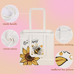 Louise Maelys Canvas Tote Bag for Women Cute sunflower bee Aesthetic cotton Shopping Women gift Reusable Grocery Bags