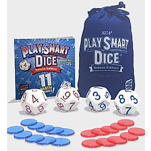 PlaySmart Dice Deluxe: Sharpen Math Skills at Home and On The Go with Uniquely Numbered Math Dice and 11 Fun Math Games That Help Kids Master Mental Math. Perfect Travel Game!