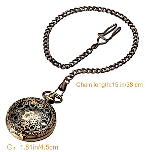 BOSHIYA Vintage Mechanical Pocket Watches for Men Steampunk Skeleton Pocket Watch with Chain Bronze Roman Numberals Pocketwatch Gifts for Fathers Day