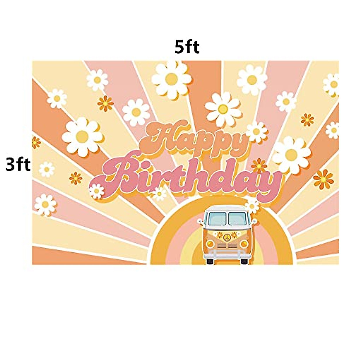 Groovy Retro Hippie Boho Girl Happy Birthday Party Backdrop Daisy Flower Groovy Sign Photography Background Wall Decor Hippie Themed Birthday Party Decoration Supplies for Boho Birthday Party