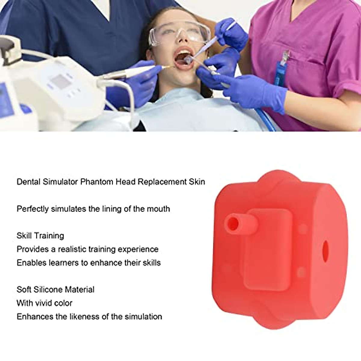 Oral Simulator Mannequin Head, Denist Simulator Manikin Phantom Head Replacement Skin Soft Silicone Removable Denist Model Accessory Red Skin Simulator for Denist Education