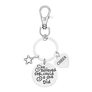 Sportybella Cheer Keychain, She Believed She Could So She Did Cheerleading Backpack Charm, Cheer Jewelry Gift for Cheerleaders and Cheer Teams