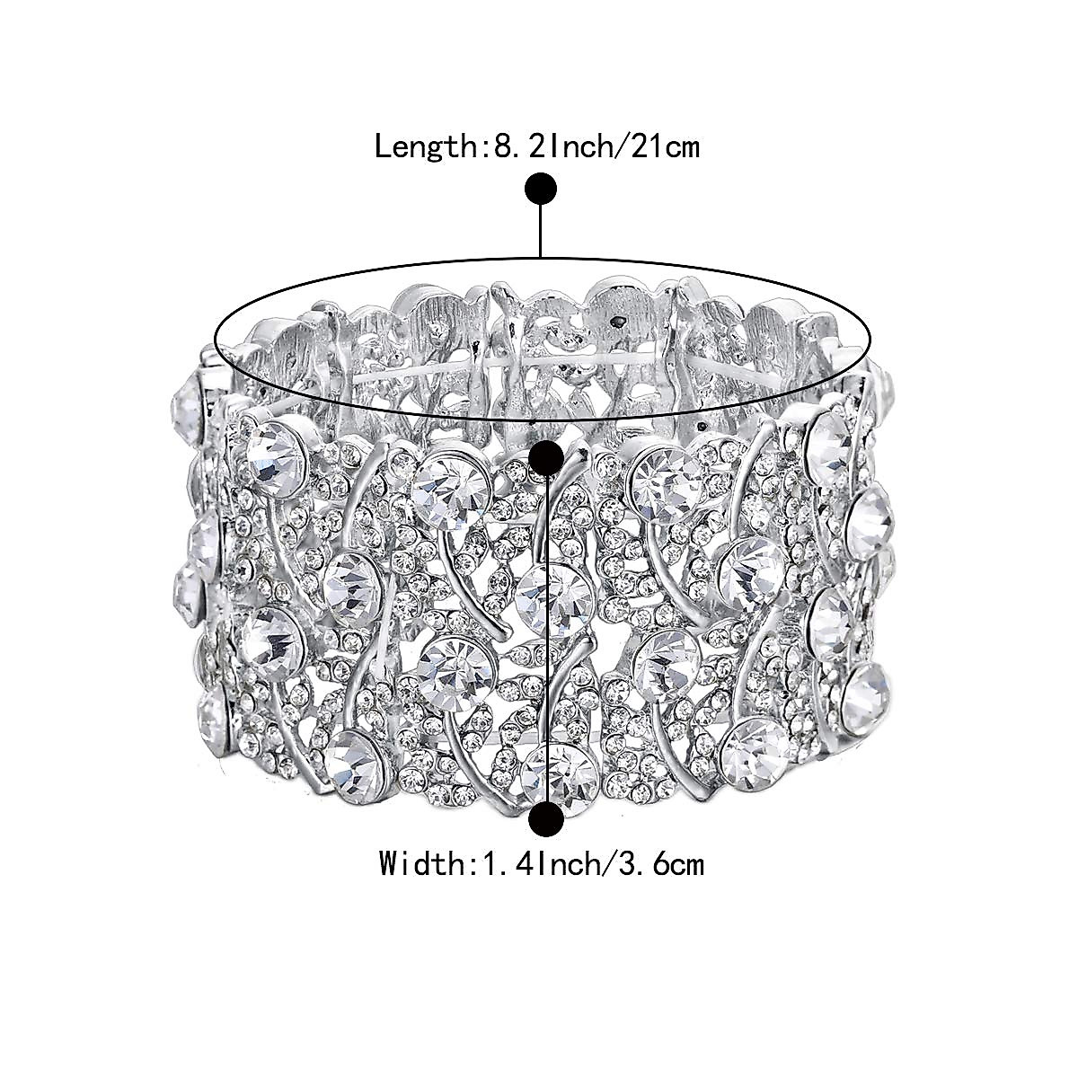 BriLove Women's Wedding Bridal Crystal Cluster Tennis Stretch Bracelet Clear Silver-Tone