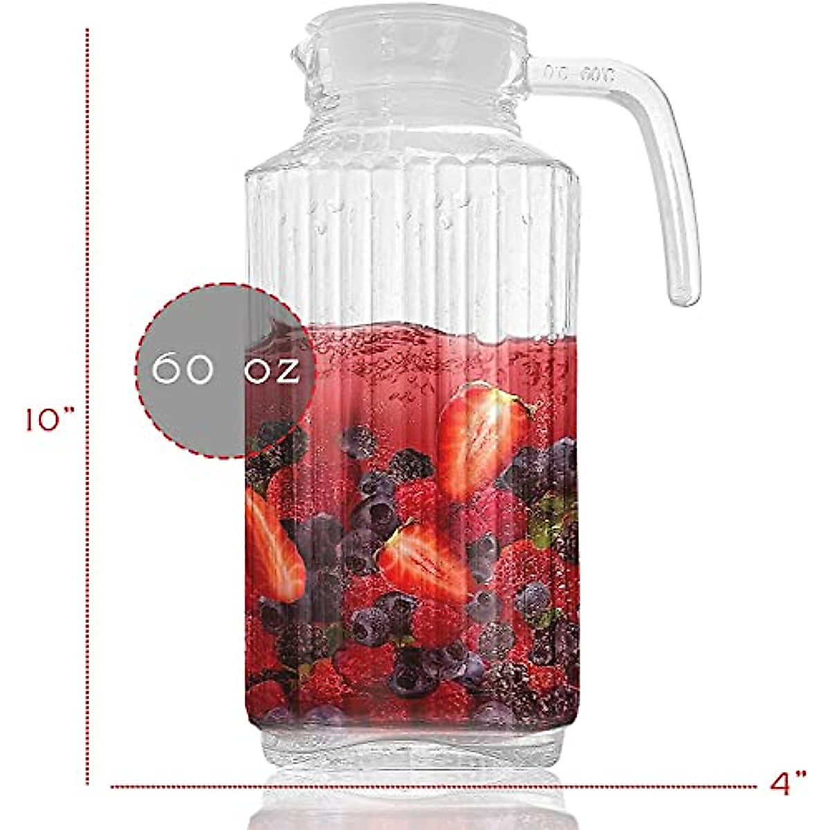 Glass Pitcher - Beverage Serveware and Storage Container for Hot Drink or Cold Drinks. 60oz. Glass Water Fridge Pitcher with Lid, Juice Container, Water Jug, Iced Tea Pitcher or Milk Pitcher Cocktails