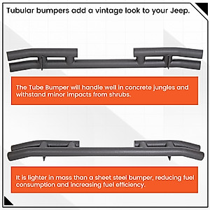 ECOTRIC Tubular Rear Bumper Rear Double Tube Bumper Compatible with 1997-2006 Jeep Wrangler TJ Steel Textured Black