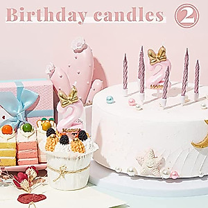 Pink Birthday Candle Girl,Number Birthday Cake Topper with 10 Pieces Rose Gold Birthday Candles Long Thin Cupcake Candles in Holders for Cake Topper Birthday Baking Decor Supplies (Number 2 Style)