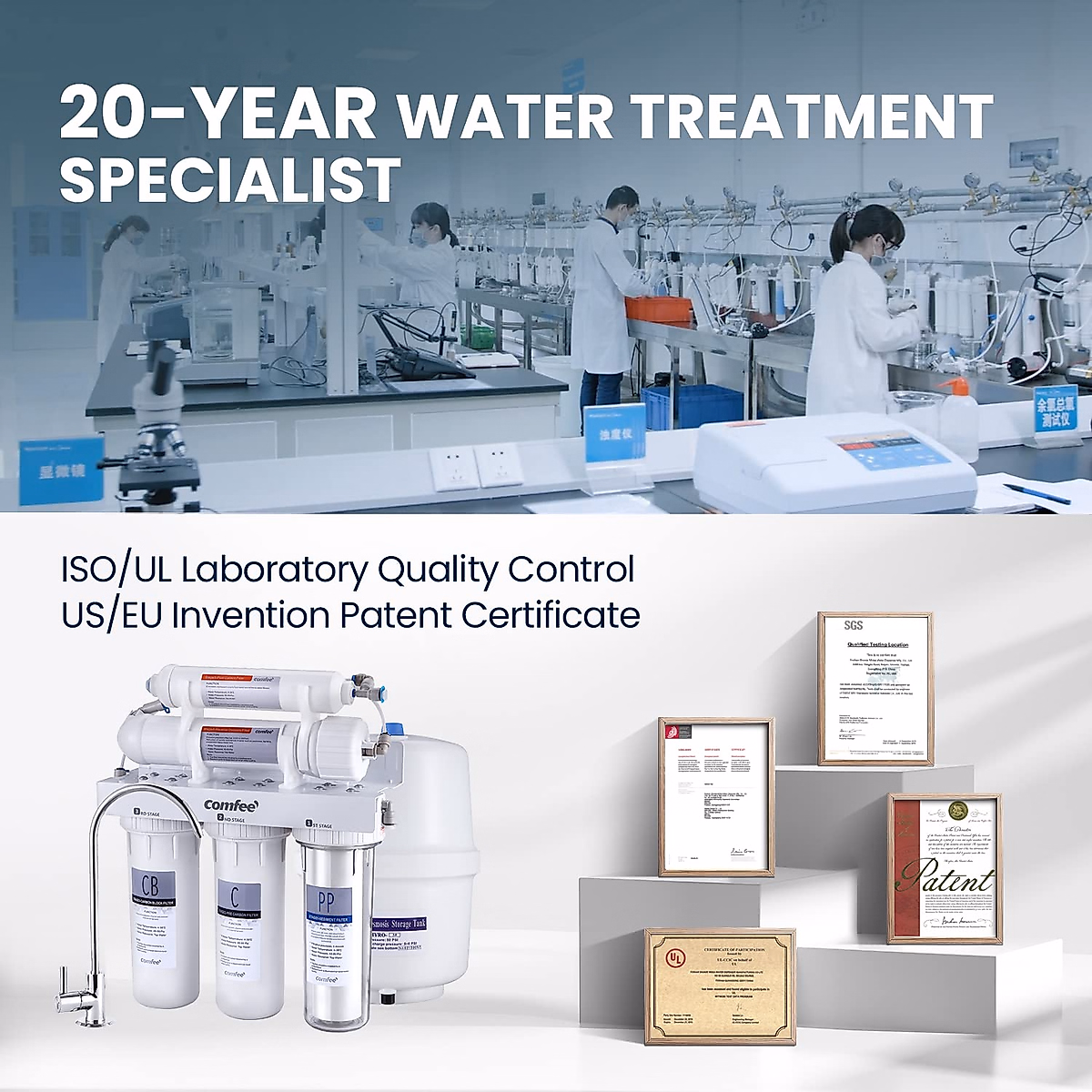 COMFEE’ 5-Stage Reverse Osmosis System, NSF Certified Water Filter for Under Sink, Easy DIY Installation, Ultra Safe Drinking Water Filtration System, Leak-Free RO System, Quiet Operation, 75 GPD