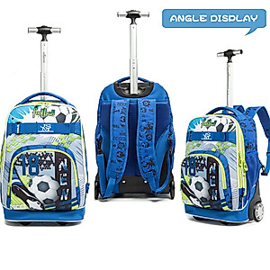 MOHCO 19 inch Rolling Backpack Set Wheeled School Book bag with Insulated Lunch Bag and Pencil Case (Football)