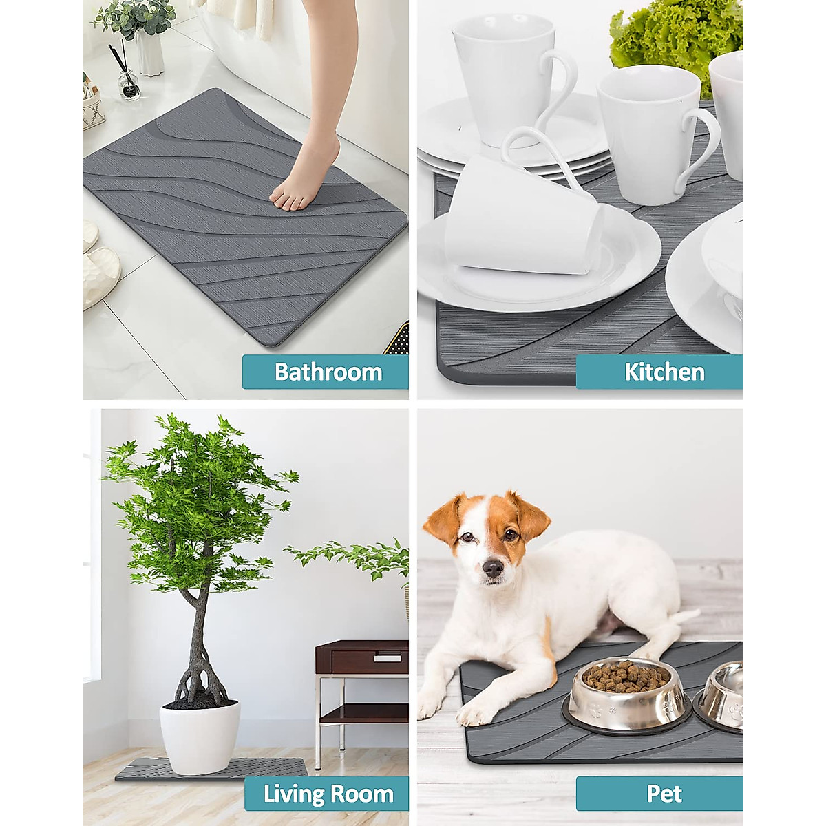 LOFTER Stone Bath Mat, Diatomite Stone Bath Mat Nonslip Super Absorbent Quick Drying Stone Mat for Kitchen Counter, Natural Non-Slip Bathroom Mats Stone Shower Mat Easy to Clean (23.5 x 15 inch)