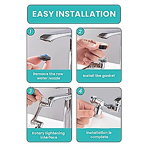 WIRELEL1080° Rotating Faucet Extender, Universal Splash Filter Faucet Aerator with 2 Water Flow Mode with Rubber Gaskets for Bathroom Kitchen Faucet