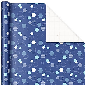Hallmark Blue and Silver Wrapping Paper Set (3 Rolls: 90 Sq. Ft. Ttl, 10 Bows, Ribbon, Gift Tag Stickers) for Birthdays, Hanukkah, Father's Day, Graduations, Weddings
