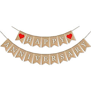 SWYOUN Burlap Happy Anniversary Banner Party Bunting Garland Wedding Decoration Supplies